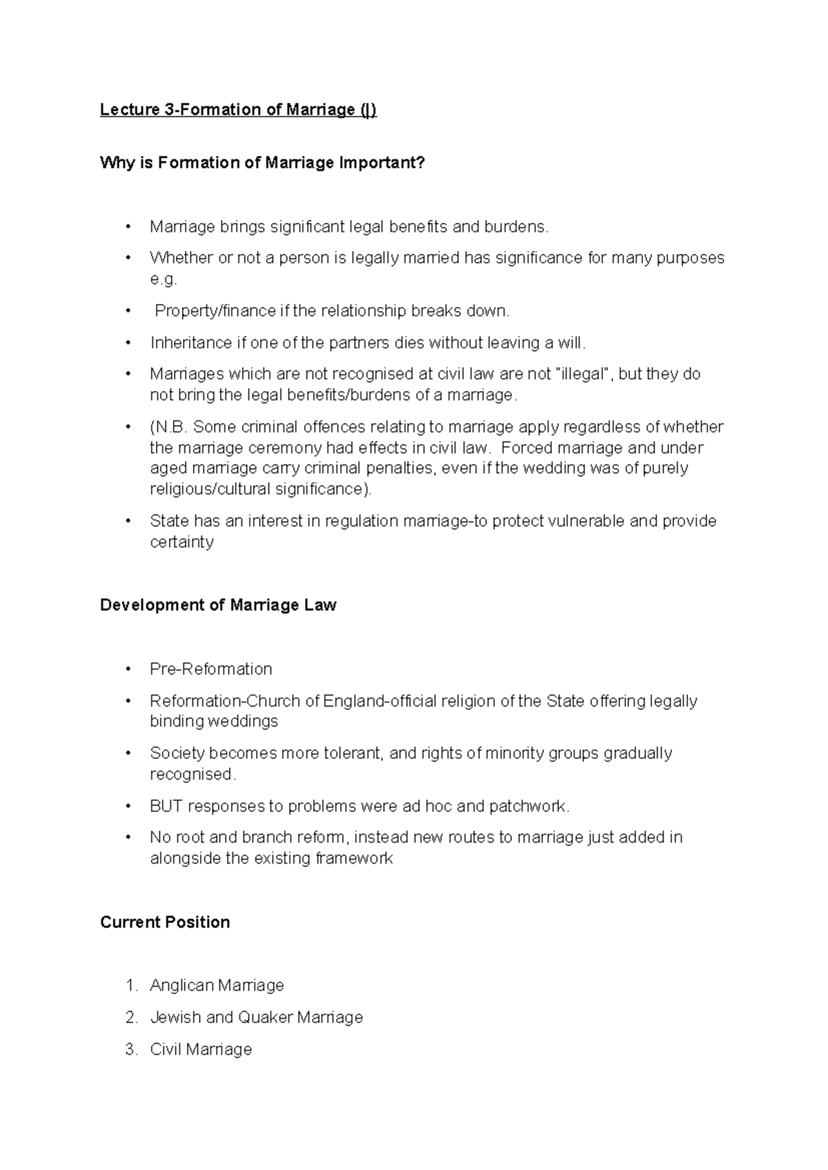 Lecture 3 Handout - Lecture 3-Formation of Marriage (|) Why is Formation of Marriage Important ...