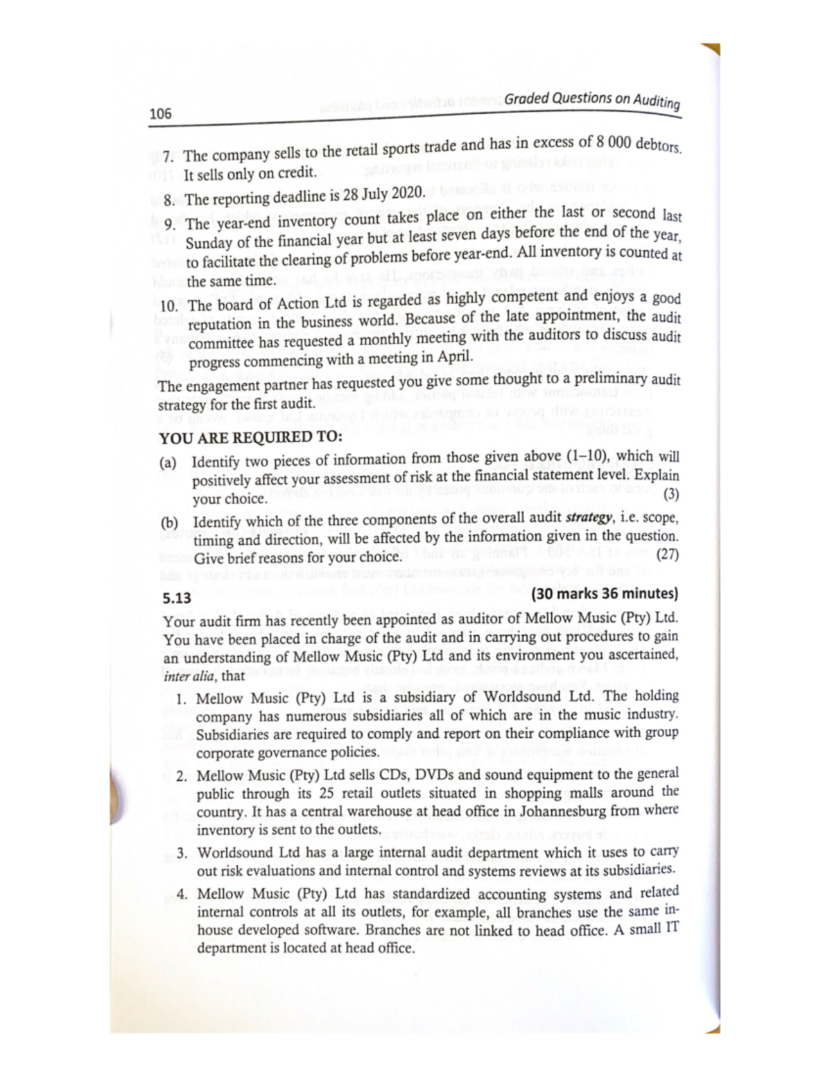 Tutorial - Strategy - Q5 - Graded Questions on Auditing 106 7. The company sells to the retail ...