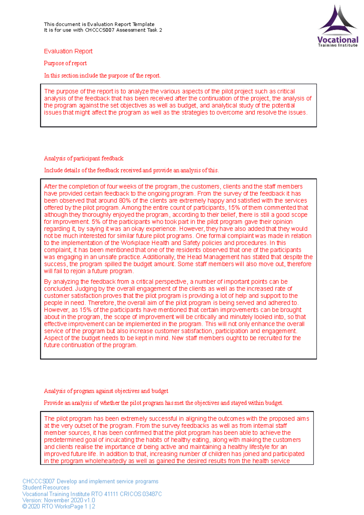Evaluation Report Template for business research - This document is ...