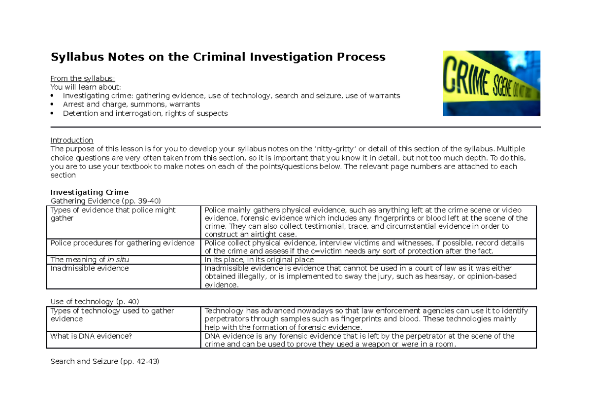 2.3 Investigating Crime, Arrest, Interrogation and Charge - Syllabus ...