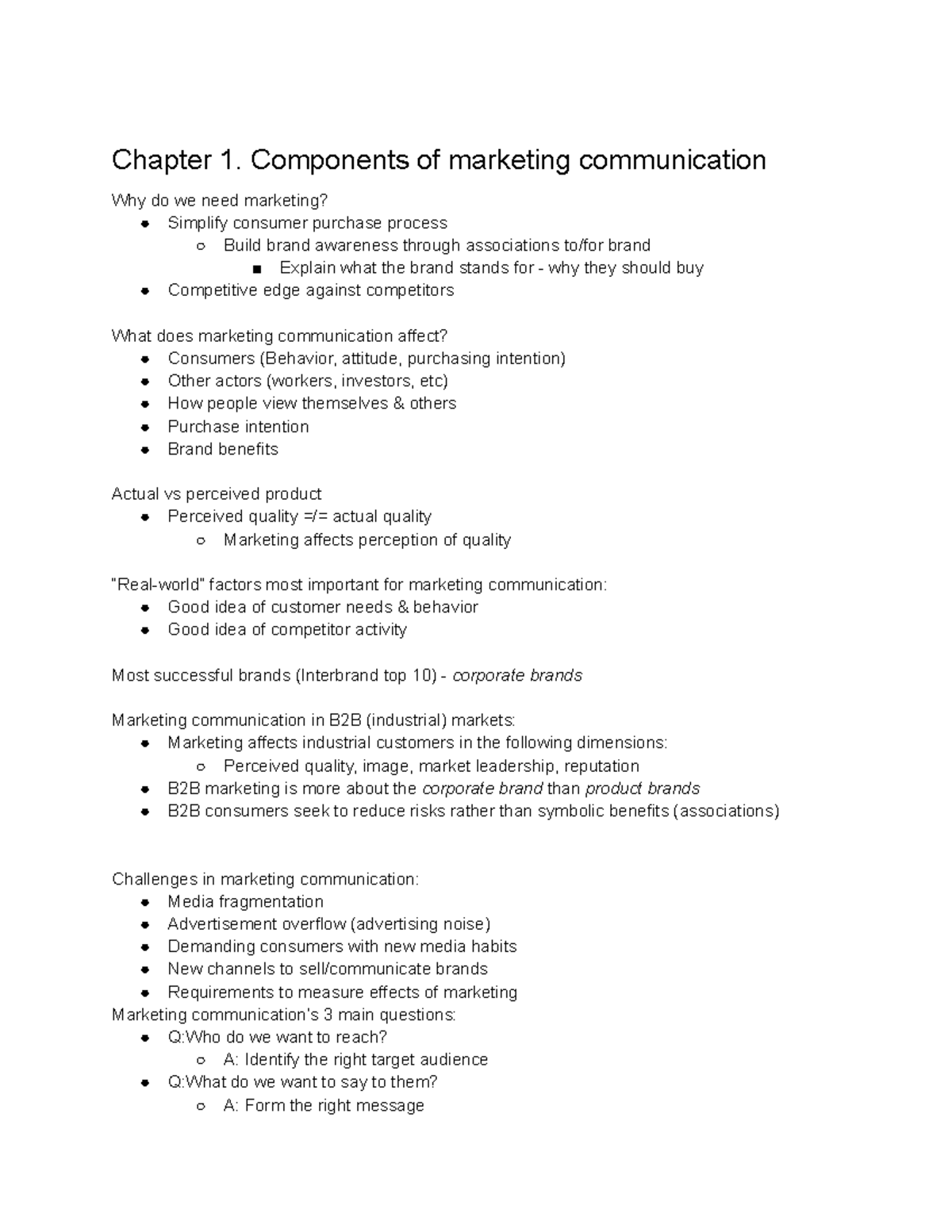 Revision chapter 1-7 - Chapter 1. Components of marketing communication ...