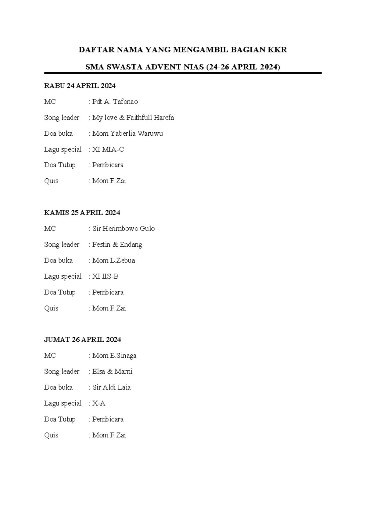 Daftar NAMA YANG Mengambil Bagian KKR 24-26 April 2024 - DAFTAR NAMA YANG MENGAMBIL BAGIAN KKR ...