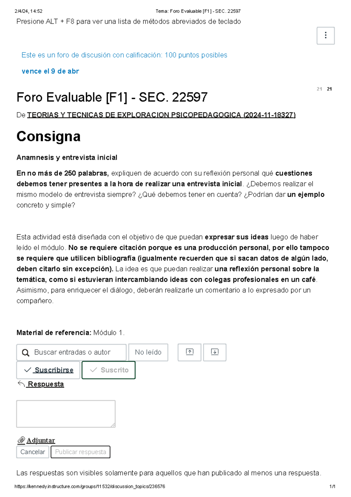 Tema Foro Evaluable [F1] - SEC. 22597 - 2/4/24, 14:52 Tema: Foro Evaluable [F1] - SEC. 22597 ...