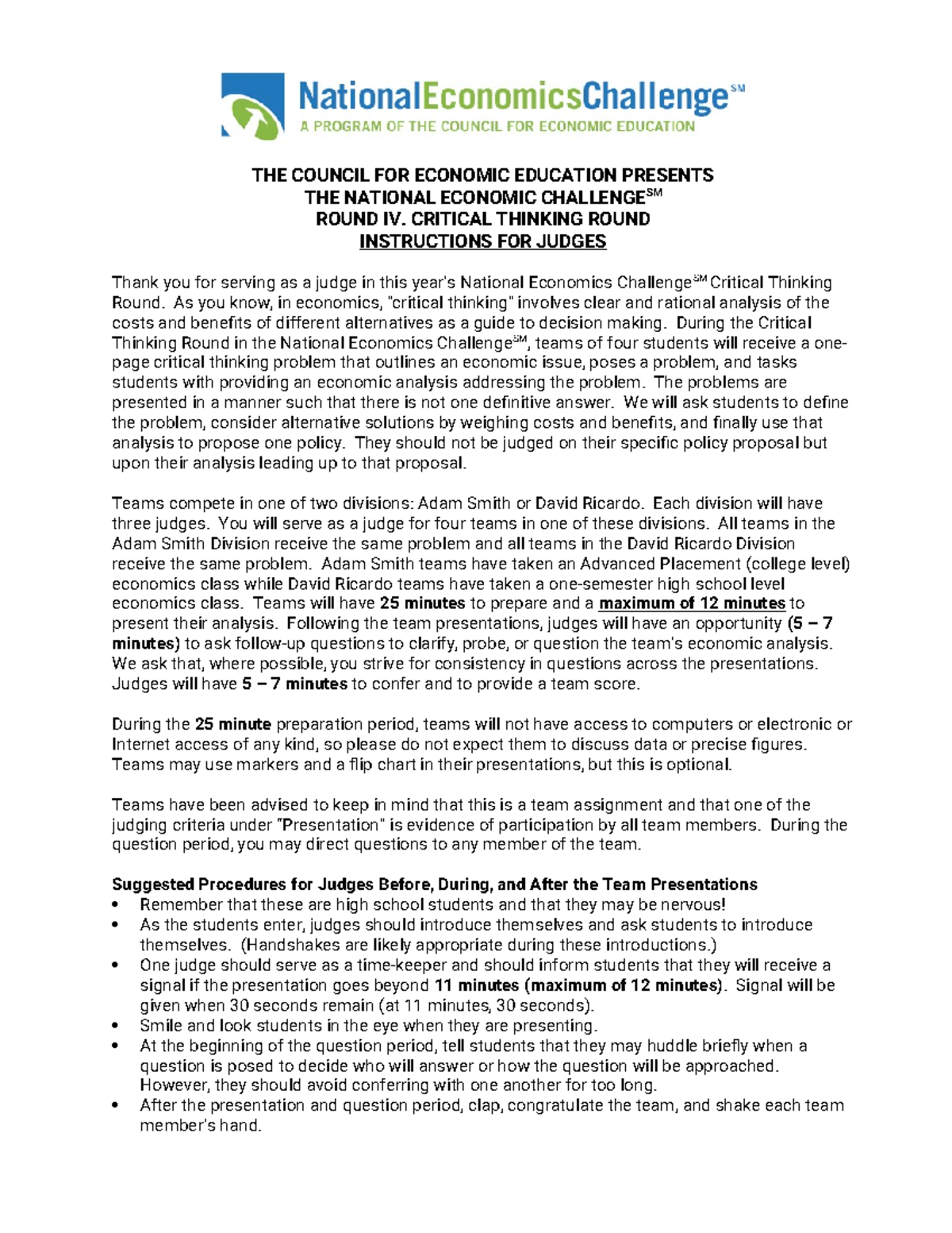 Critical Thinking Criteria - THE COUNCIL FOR ECONOMIC EDUCATION ...