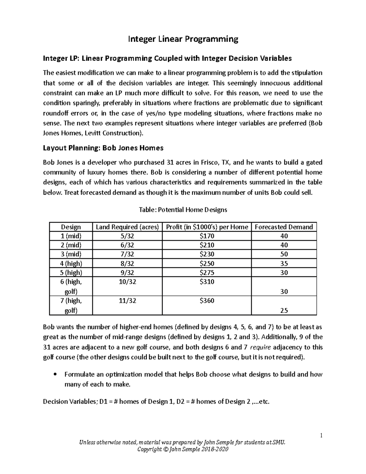 File 124036 - sample study material - Integer Linear Programming Integer LP: Linear Programming ...