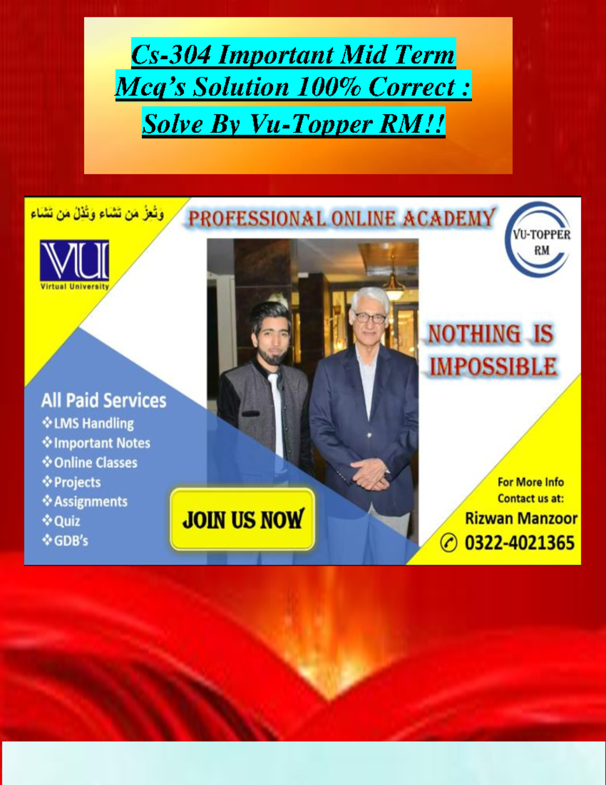 CS304 Mcqs Mid Term By Vu Topper RM - Cs-304 Important Mid Term Mcq’s Solution 100% Correct ...