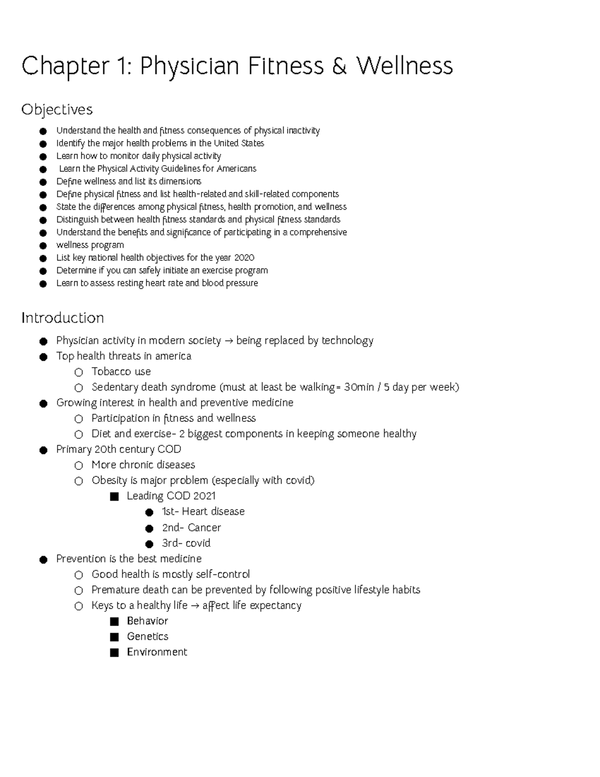 Fitness unit 1 - Complete unit notes - Chapter 1: Physician Fitness ...