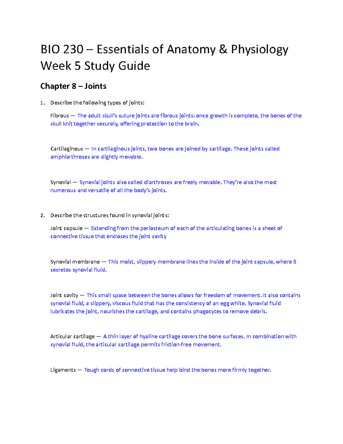 Bio230 document w05Study Guide - BIO 230 – Essentials of Anatomy ...