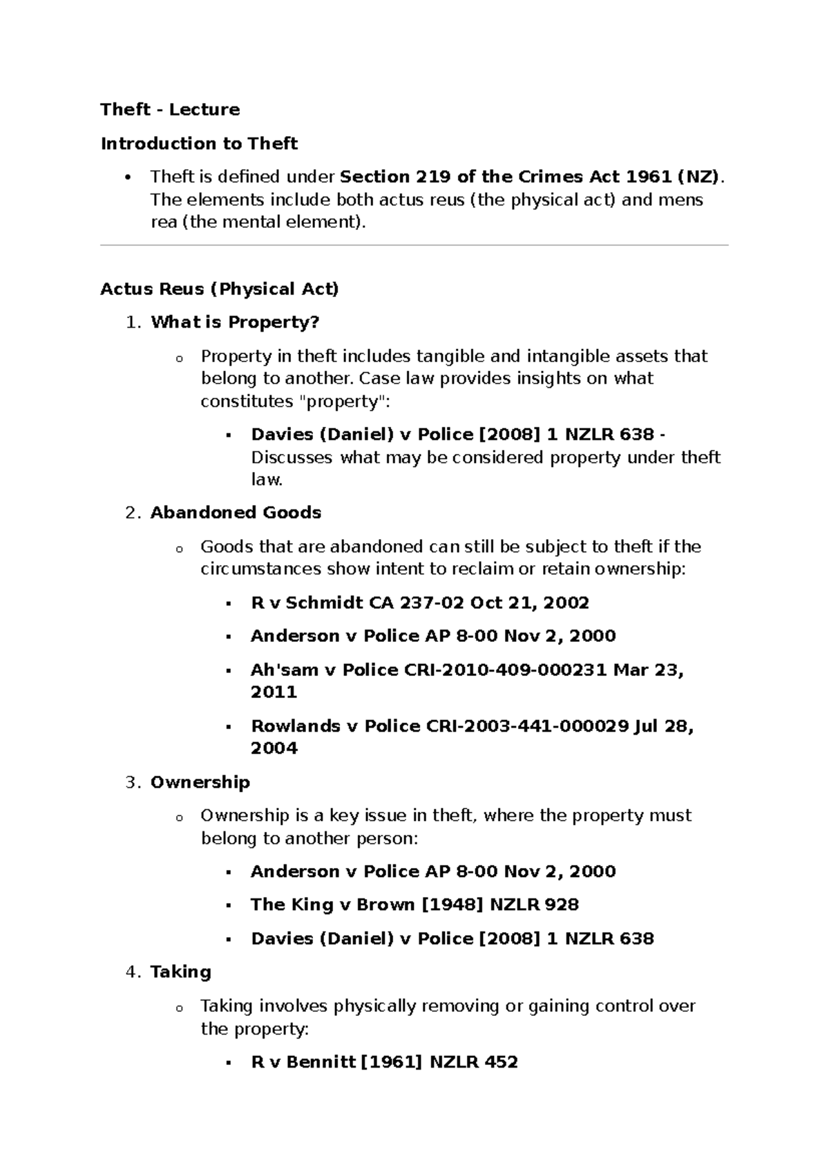 Theft Section 219 of the Crimes Act 1961 (NZ) - Theft - Lecture ...