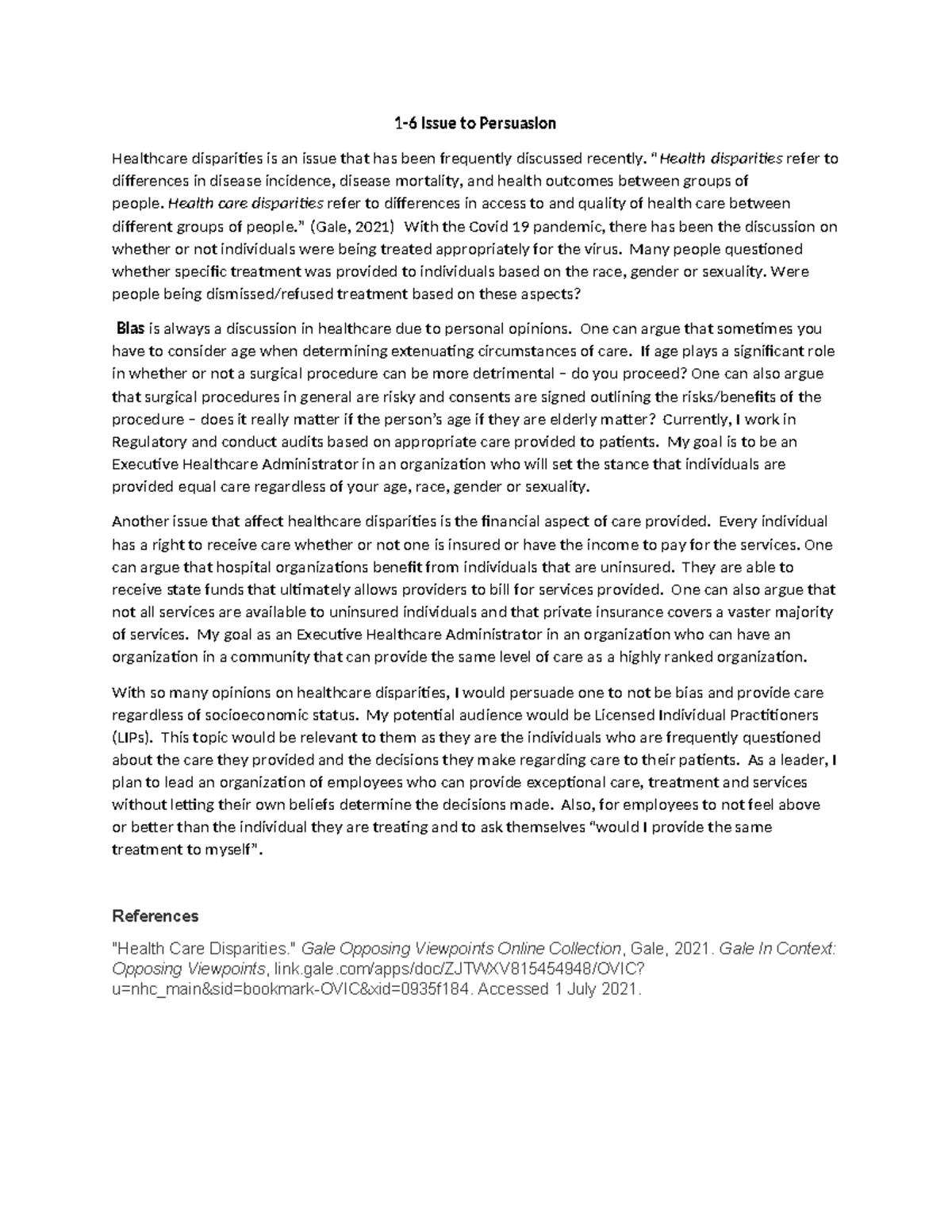 1-6 From Issue to Persuasion Assignment - L. Hackett - 1-6 Issue to ...