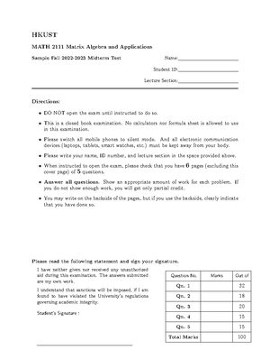Solutions to MATH 2111 (Tutorial Notes 2) (Pivot, Rank, Linear ...