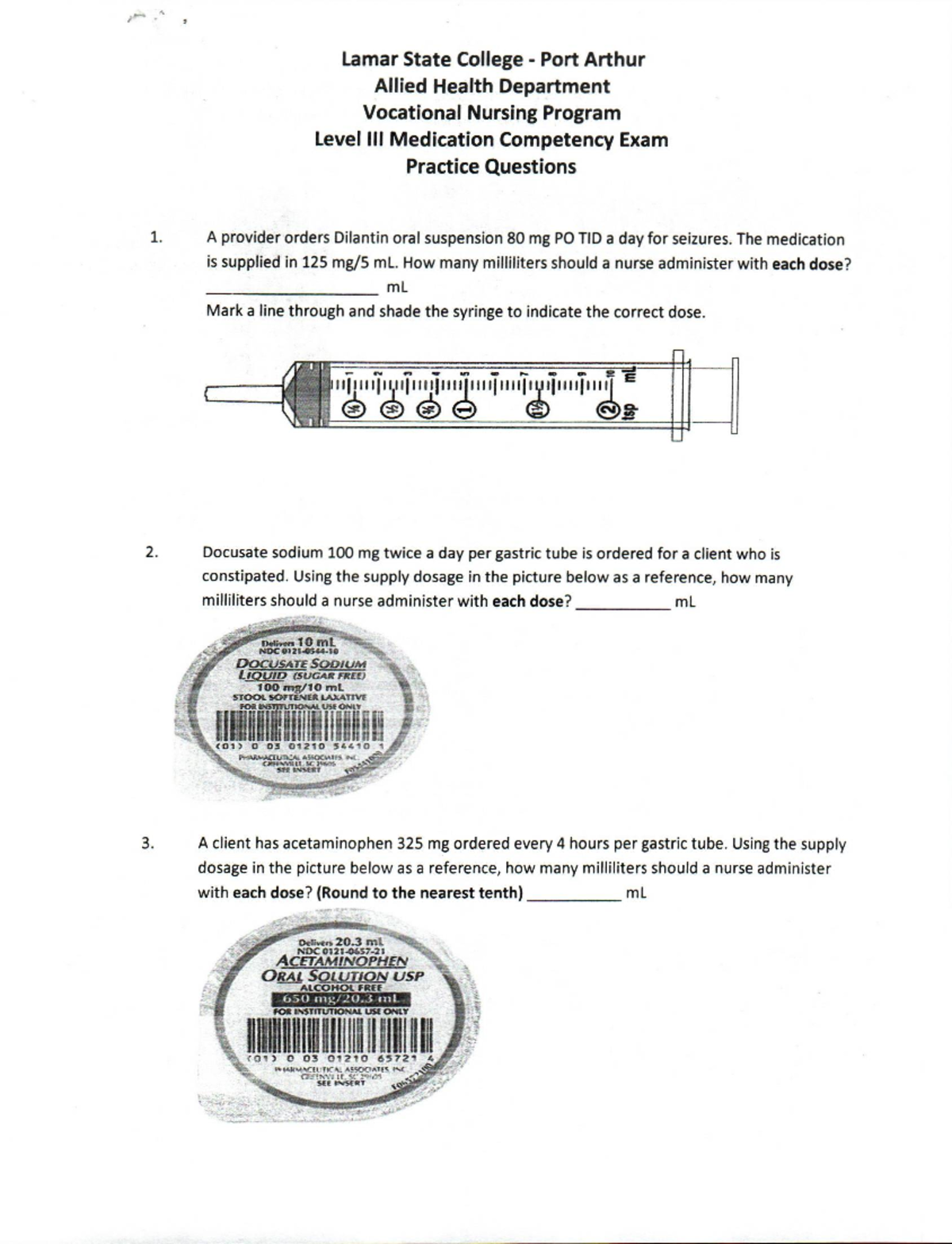 VN.Level 3.Medication Competency Exam - MATH-1324 - Studocu
