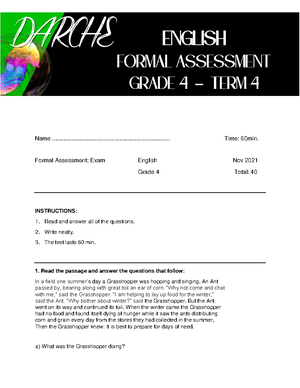 Grade 4 Term 4 English Oral Rubric 2022 - Oral Rubric TERM 4 TOPIC ...