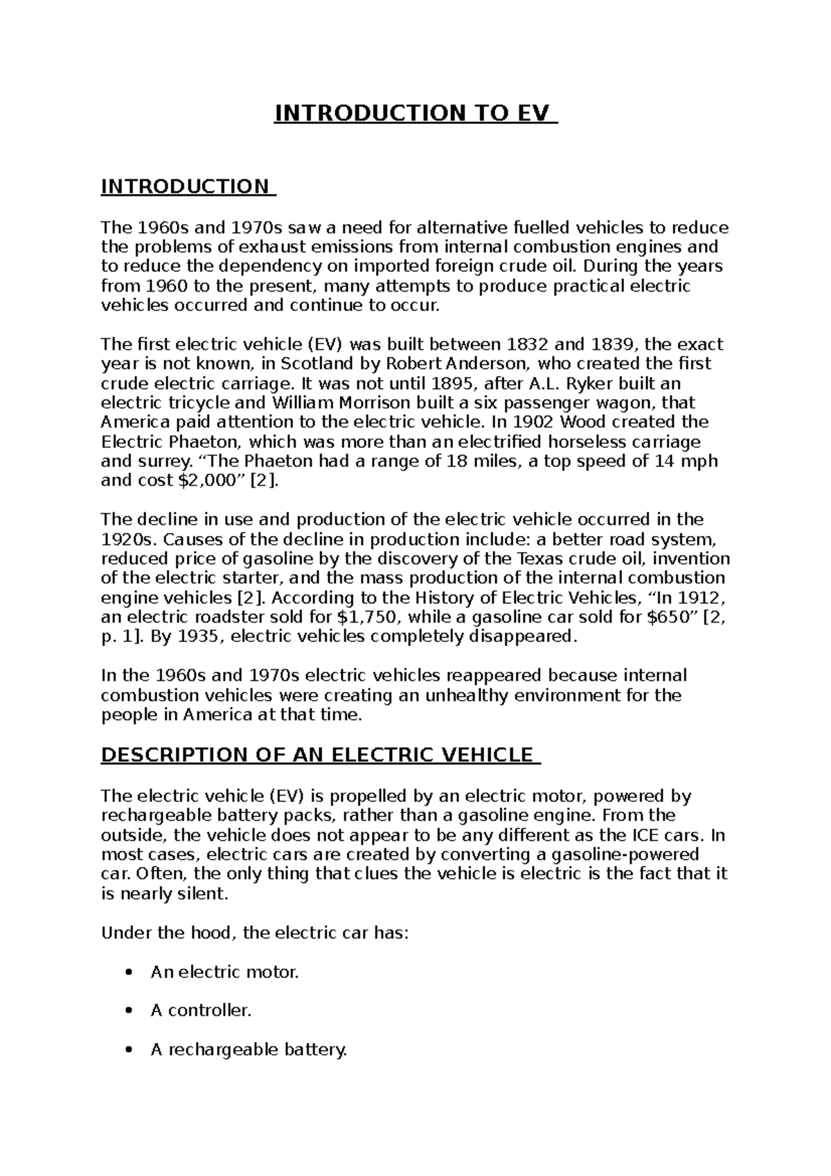 Introduction to Electric Vehicles - INTRODUCTION TO EV INTRODUCTION The ...