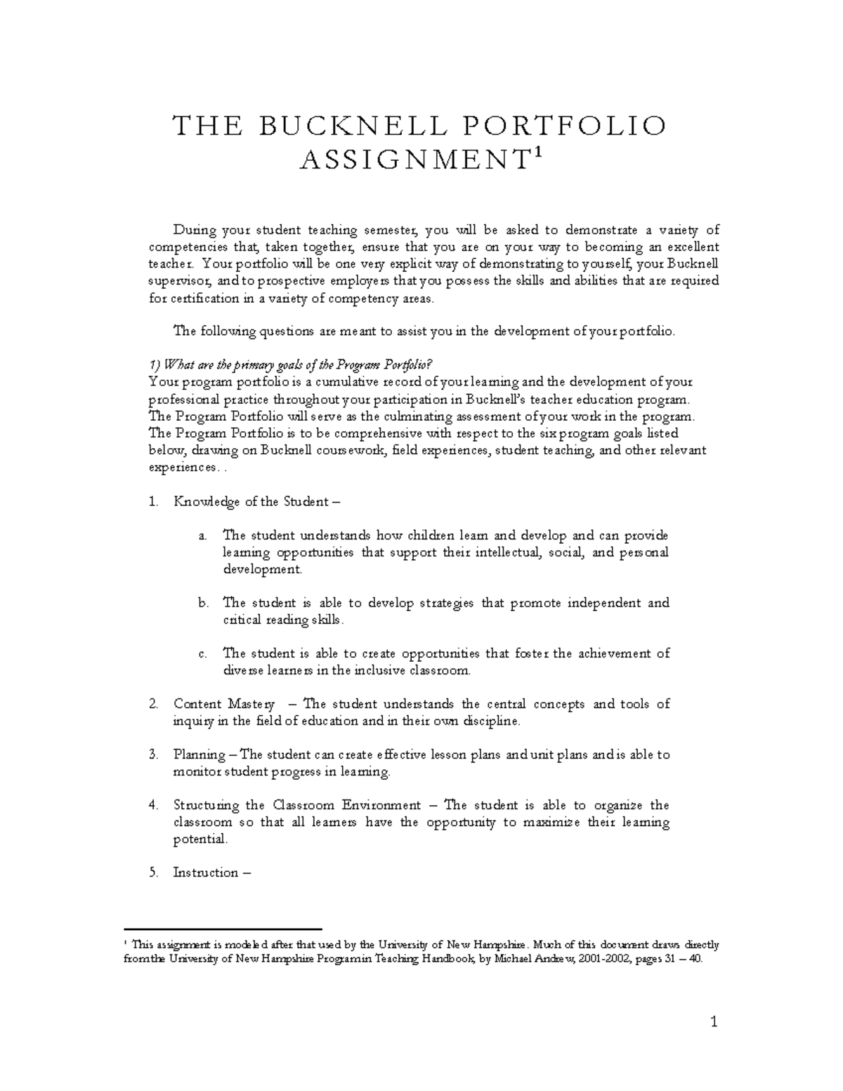 Portfolioassignment - assignment - T H E B U C K N E L L P O R T F O L ...