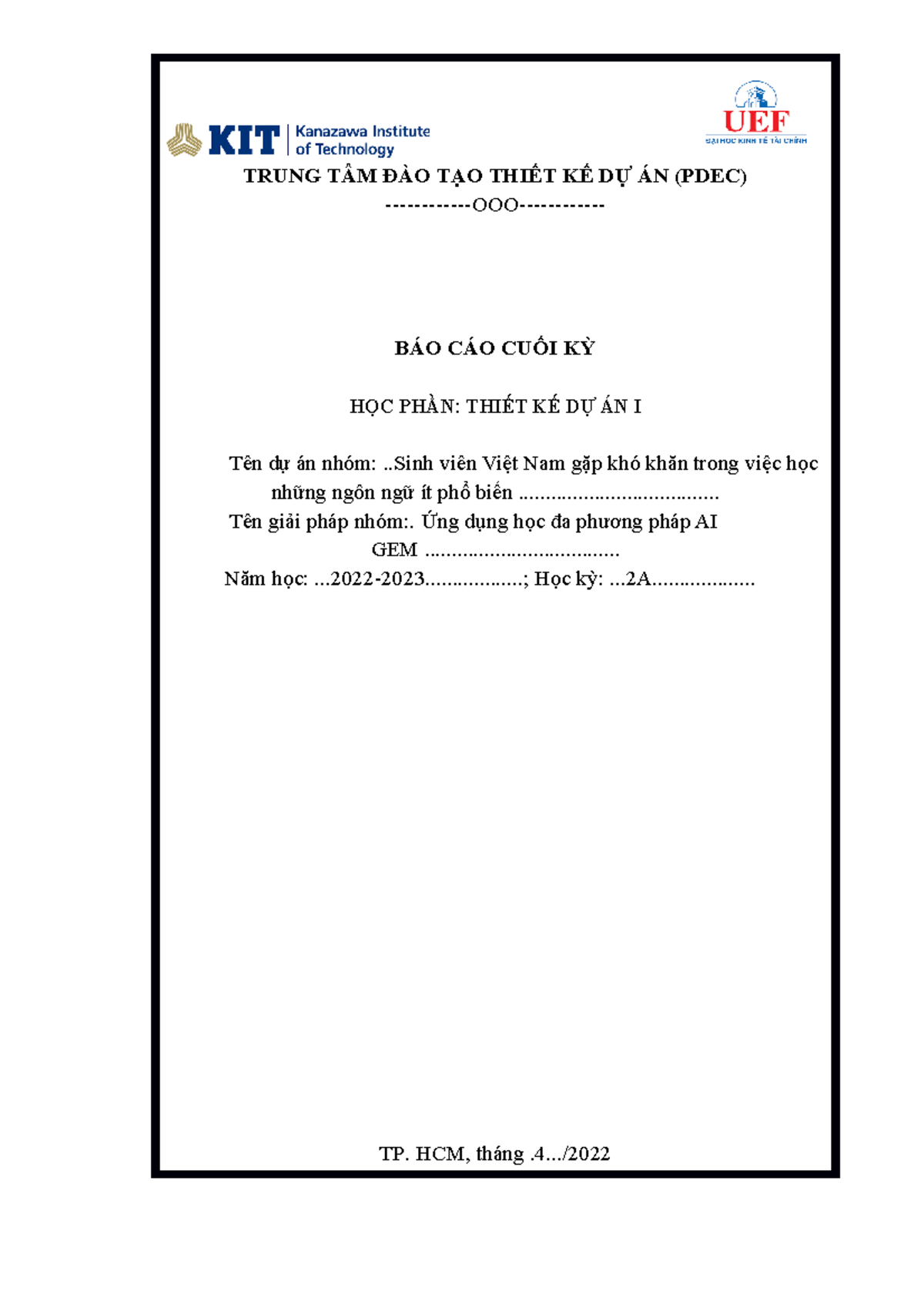 MAU BCCK -NHOM 6 - PROJECT DESIGN - TRUNG TÂM ĐÀO TẠO THIẾT KẾ DỰ ÁN ...