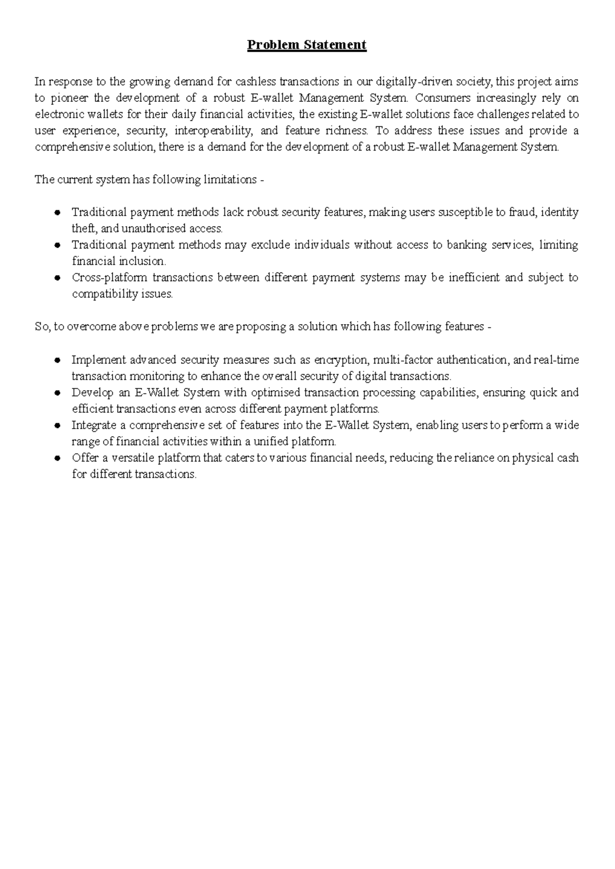 E wallet management system - Problem Statement In response to the ...