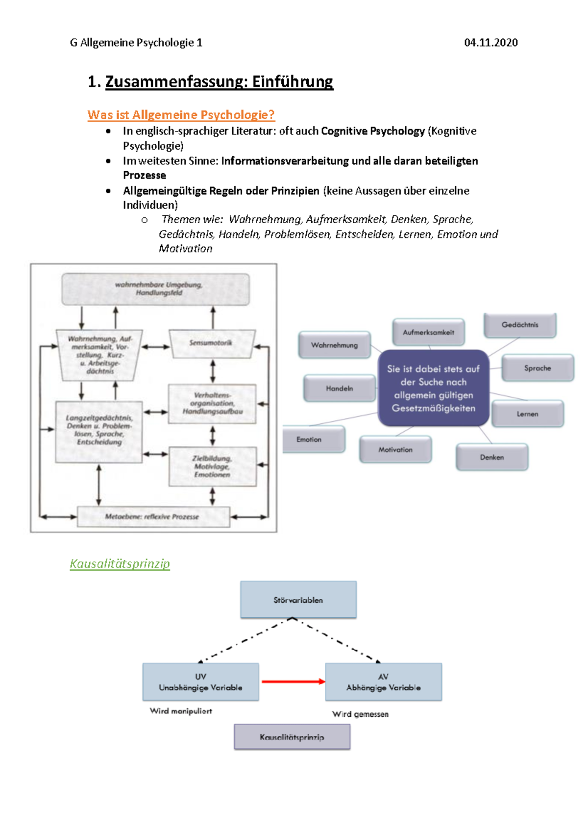 Allg 1 (1) Einführung in die Wahrnehmung - G Allgemeine Psychologie 1 04. 1. Zusammenfassung ...