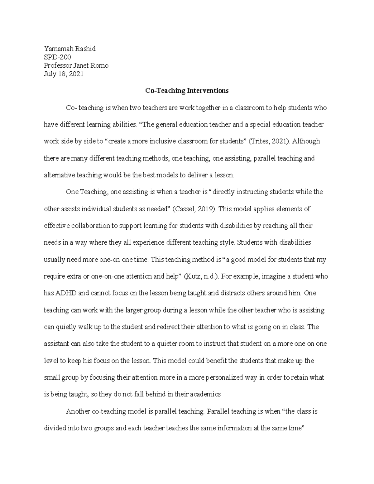 Co-Teaching Interventions - Yamamah Rashid SPD- Professor Janet Romo ...