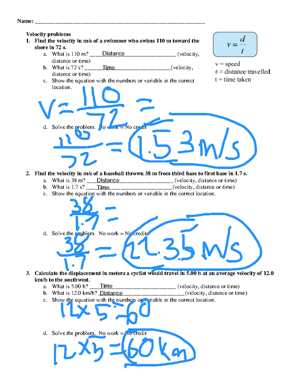 6+Velocity+Problems+Day+1 - Name