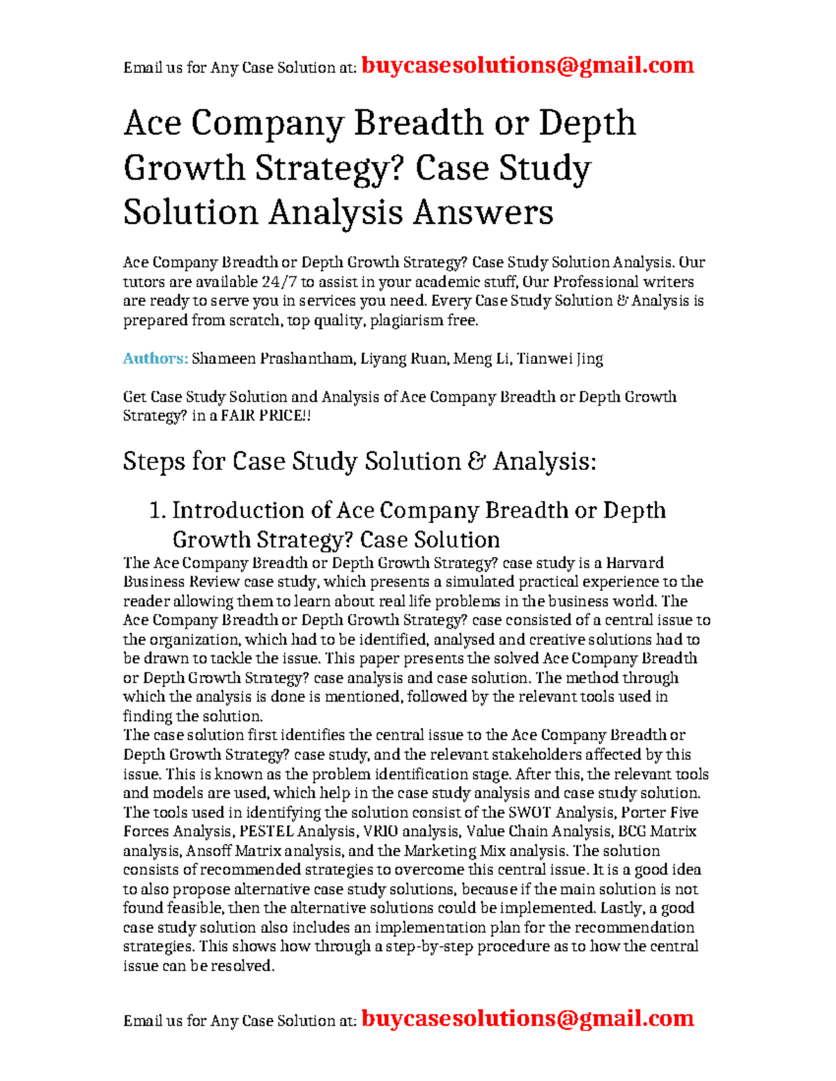 Case Solution Ace Company Breadth or Depth Growth Strategy - Ace ...