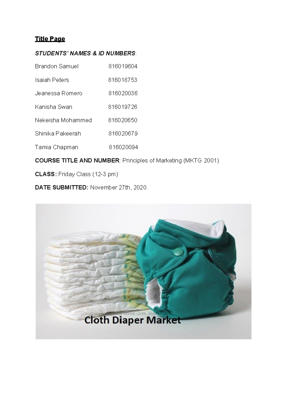 Marketing Project coursework group project. - Title Page STUDENTS ...