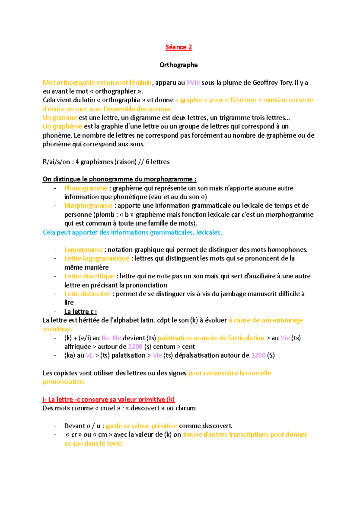 Lettre C révision - Séance 2 Orthographe Mot orthographie est un mot ...