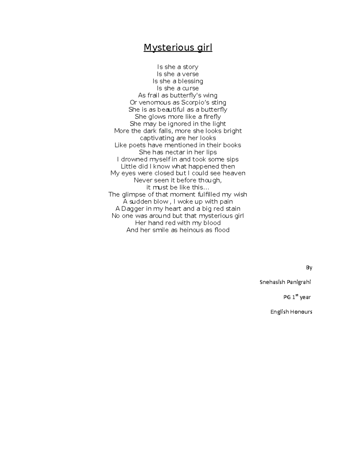 Mysterious girl poem - gxkgxkxkykgky - Mysterious girl Is she a story ...