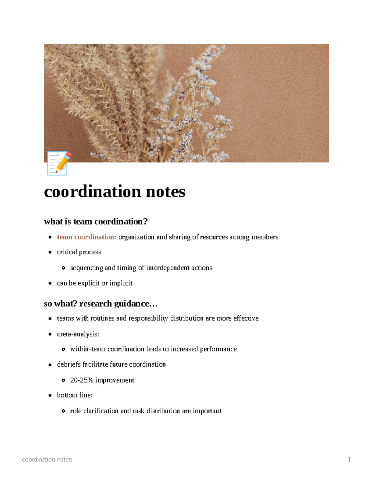 Week 4 - Coordination - coordination notes 1 Ë coordination notes what ...