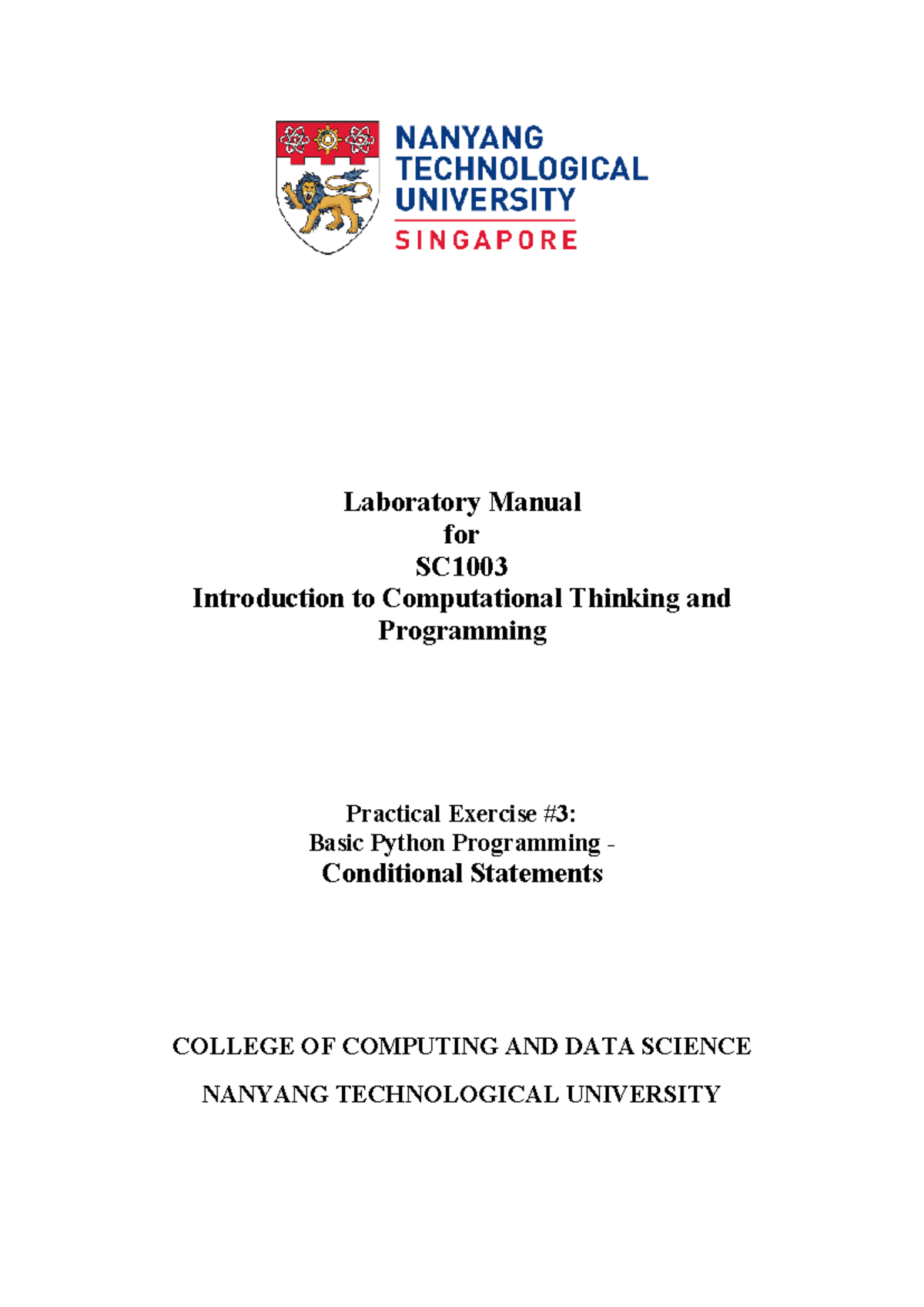 SC1003 Week 4 Ex 3 - Conditional - Laboratory Manual for SC Introduction to Computational ...