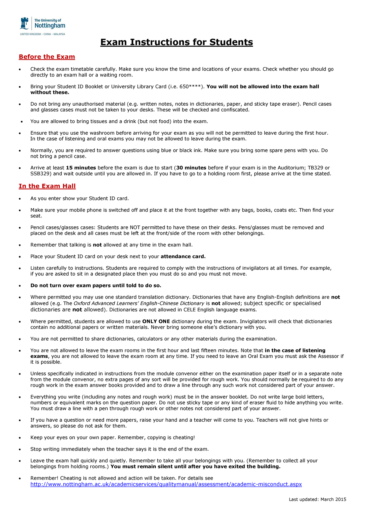 Unncexaminstructionsforstudents Last Updated March 2015 Exam