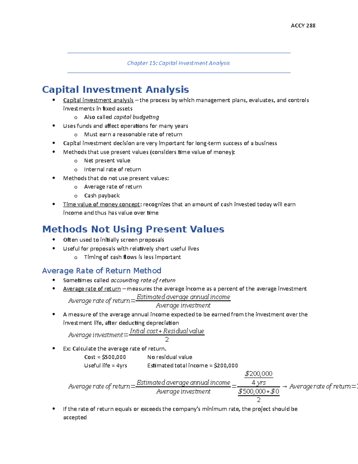 Chapter 15 - Capital Investment Analysis - Chapter 15: Capital ...