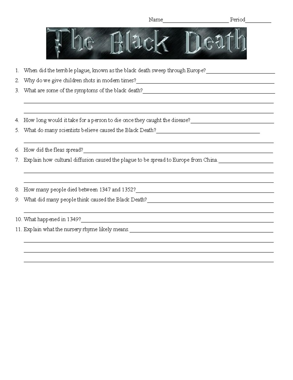 Black Death PP Worksheet w effects - When did the terrible plague ...