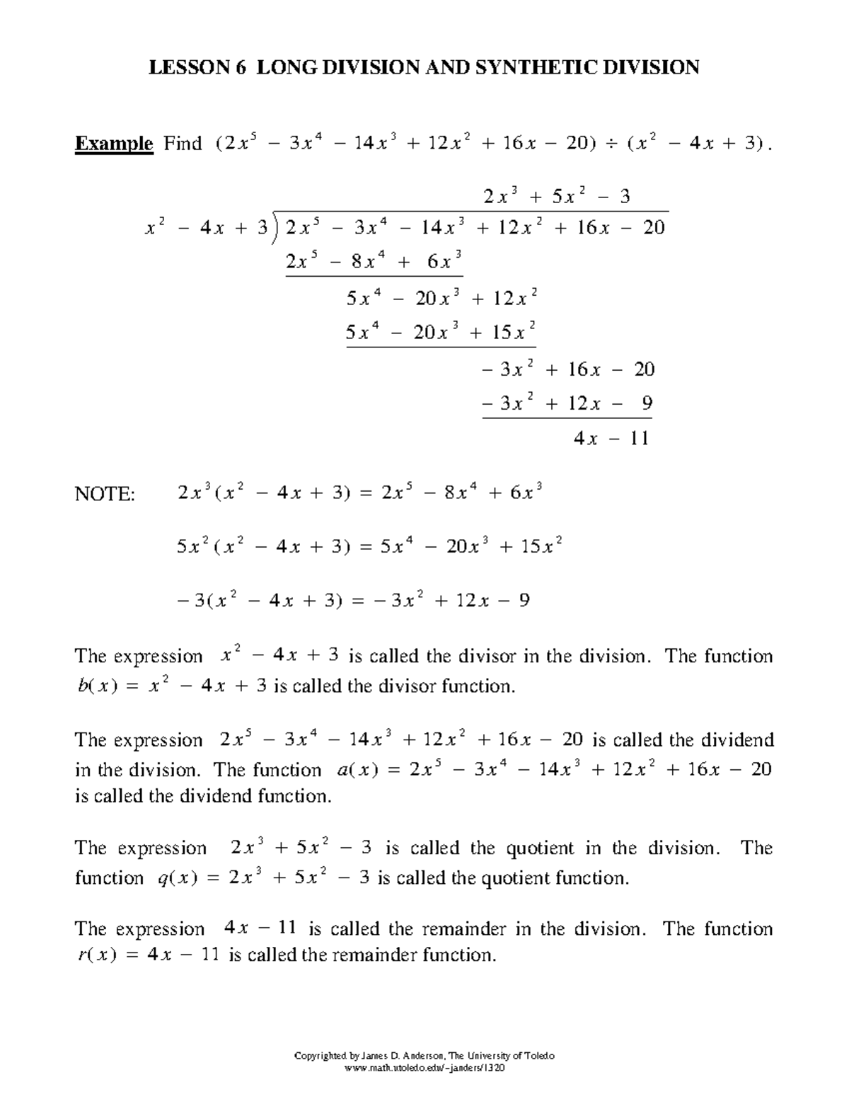 Lesson 6 - notes from lectures - Copyrighted by James D. Anderson, The ...