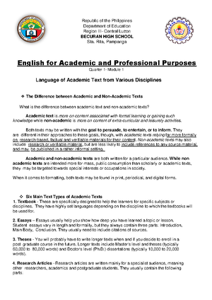 EAPP Quarter 1 Module 1 - mmmmm - English for Academic and Professional ...
