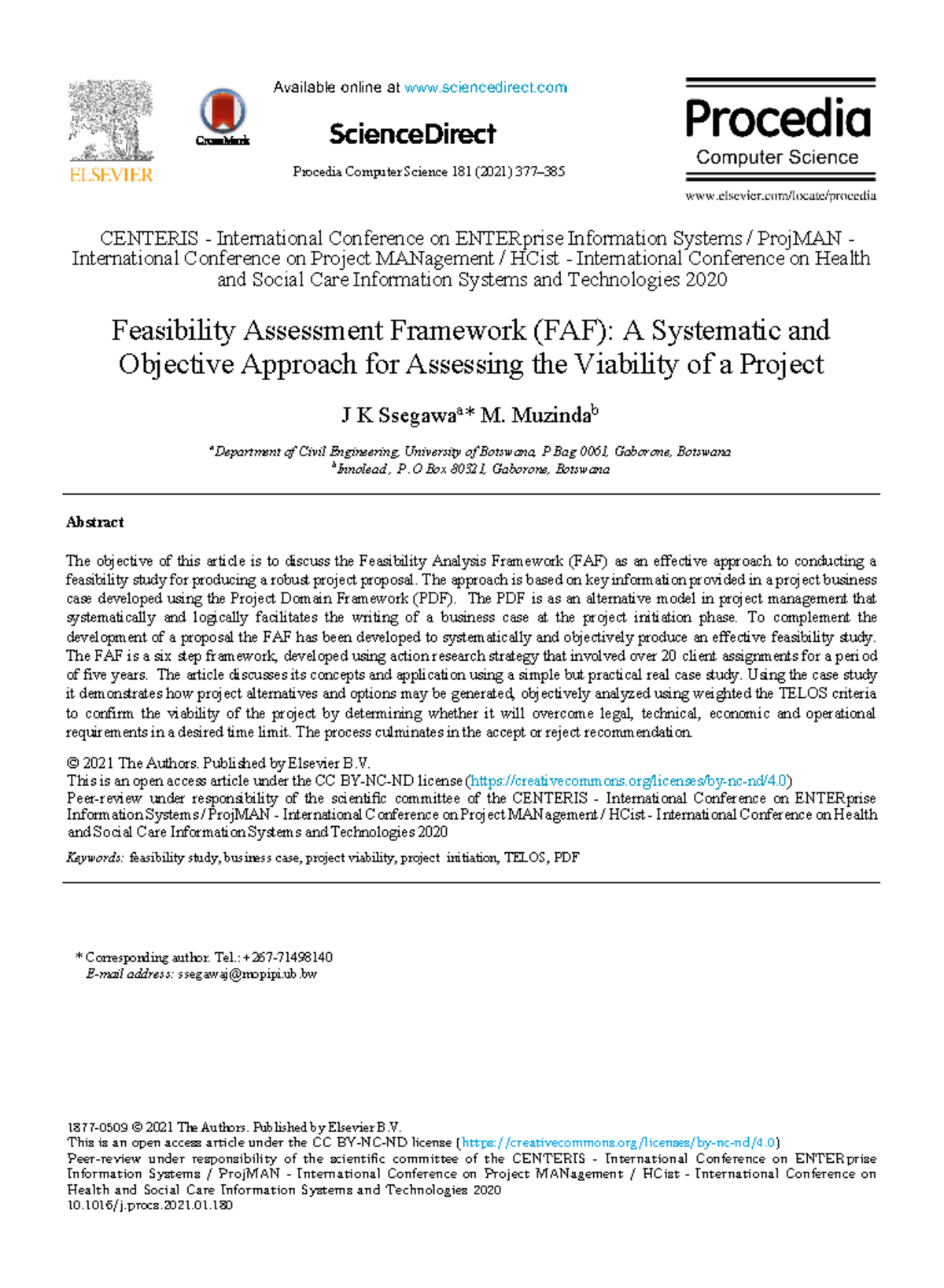 Feasibility Assessment Framework FAF A Systematic - ScienceDirect ...