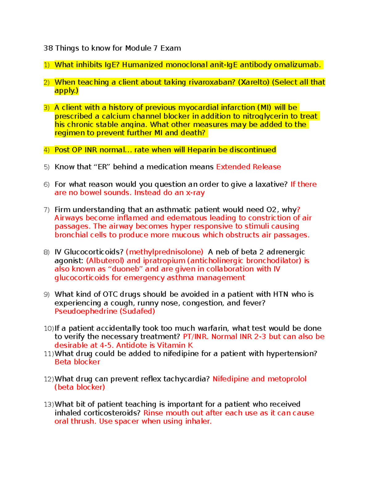 Module 7 Exam: Important Concepts and Medications - Studocu