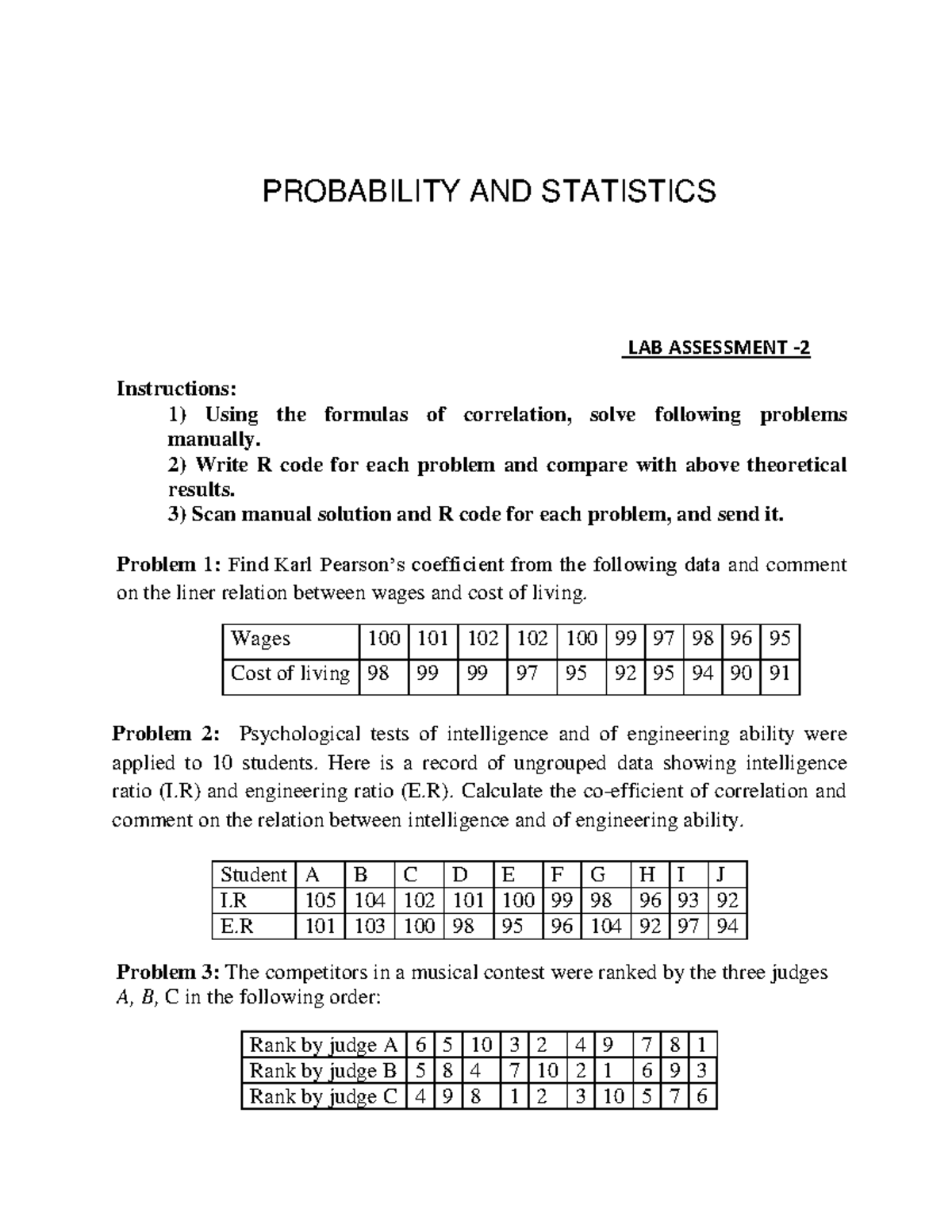 Statistics Lab 2 - School of Advanced Sciences Department of ...