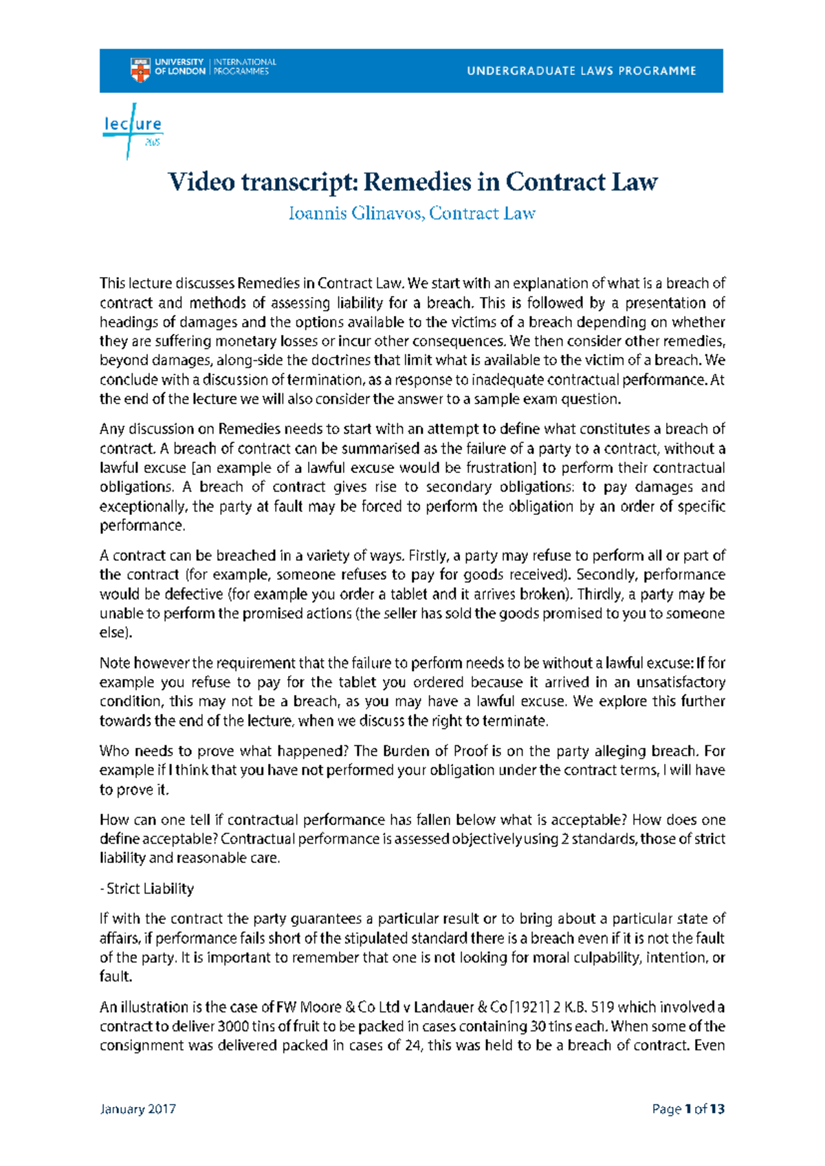 Remedies Lecture Transcript - 84 CLR 377(Australia). case of wrongful ...