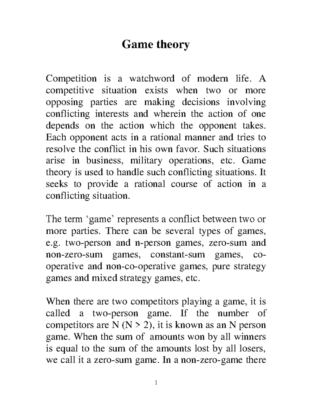 BON410 (2023, Game Theory Notes) - Game theory Competition is a ...