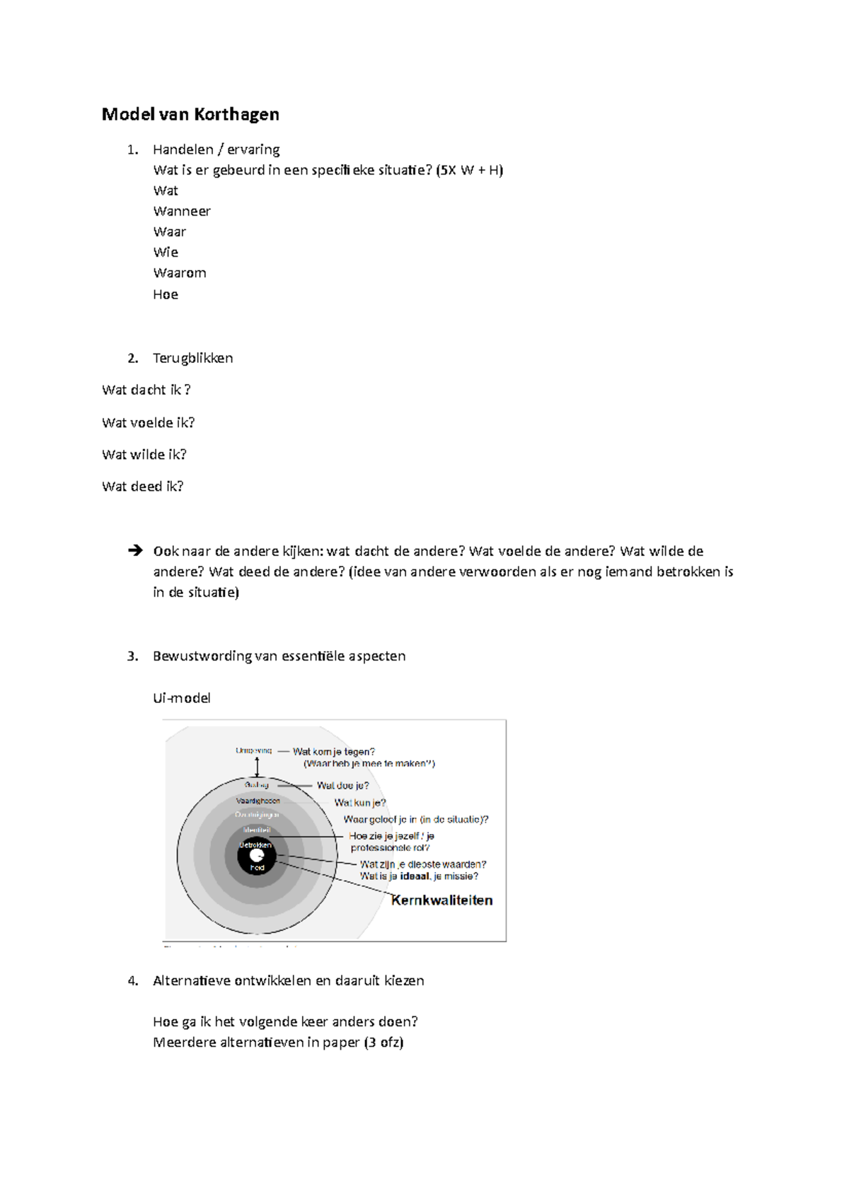 Reflectiemodellen - Model van Korthagen Handelen / ervaring Wat is er ...
