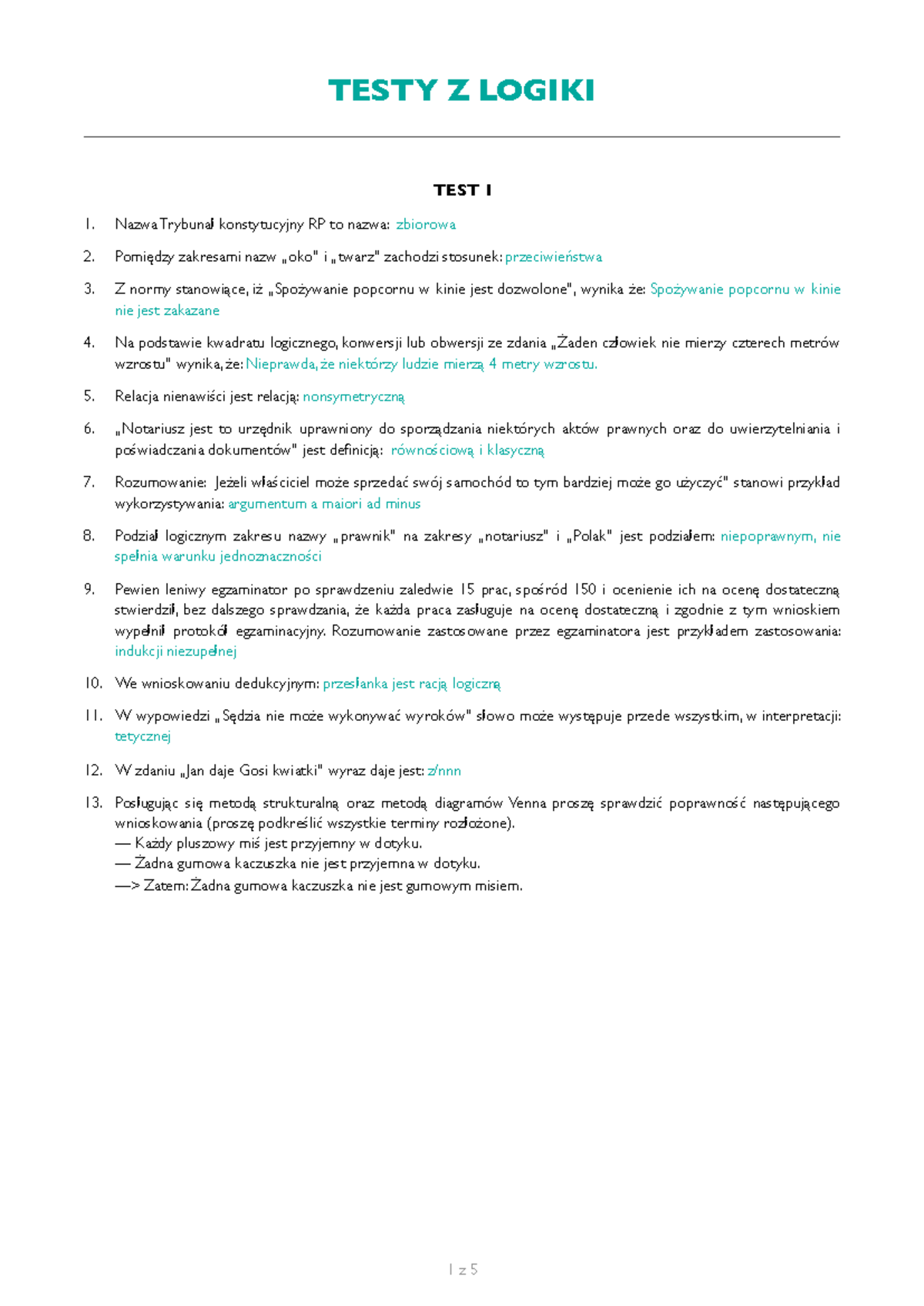 Rozwiązania-testów-logika - TESTY Z LOGIKI TEST I Nazwa Trybunał ...