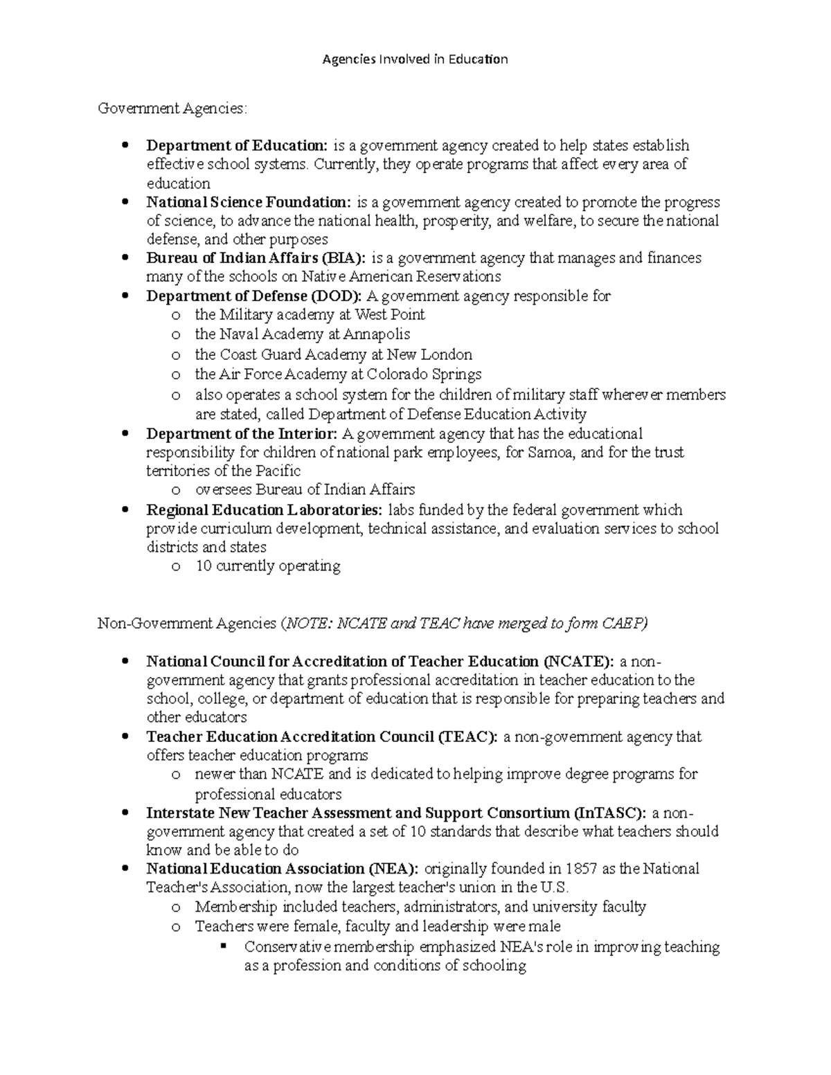 Agencies Involved in Education - Agencies Involved in Education ...