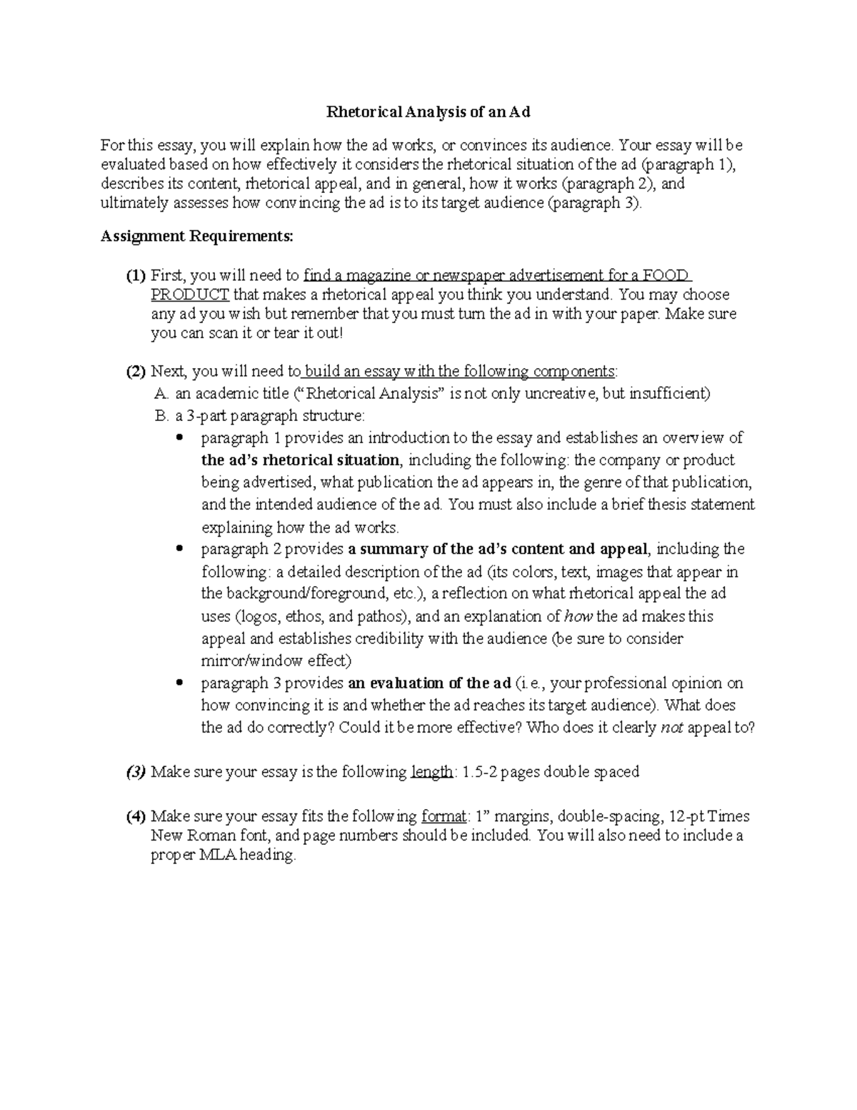 Rhetorical Analysis of an Ad - Your essay will be evaluated based on ...