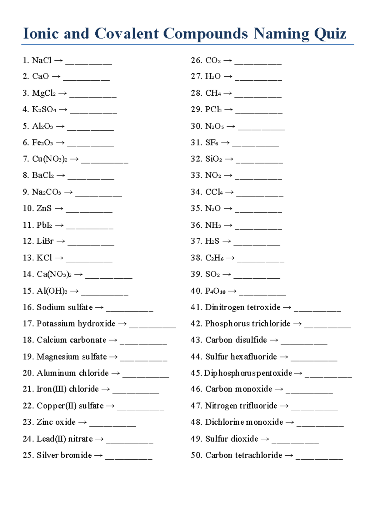Easy Compounds Quiz - chemistry naming quiz easy - Ionic and Covalent ...