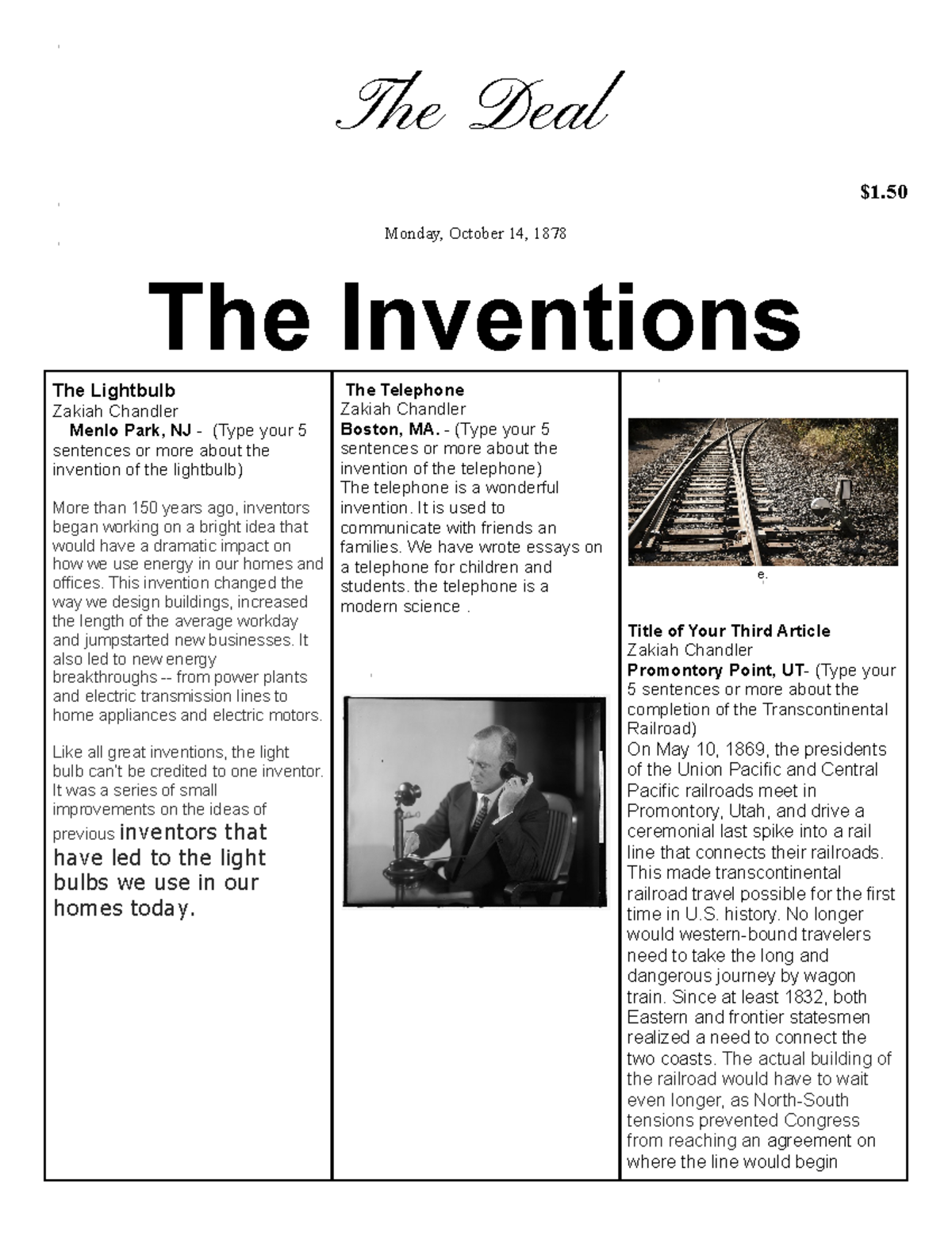 Dackiyah - newspaper articles - 15906094 - The Deal $1. Monday, October ...