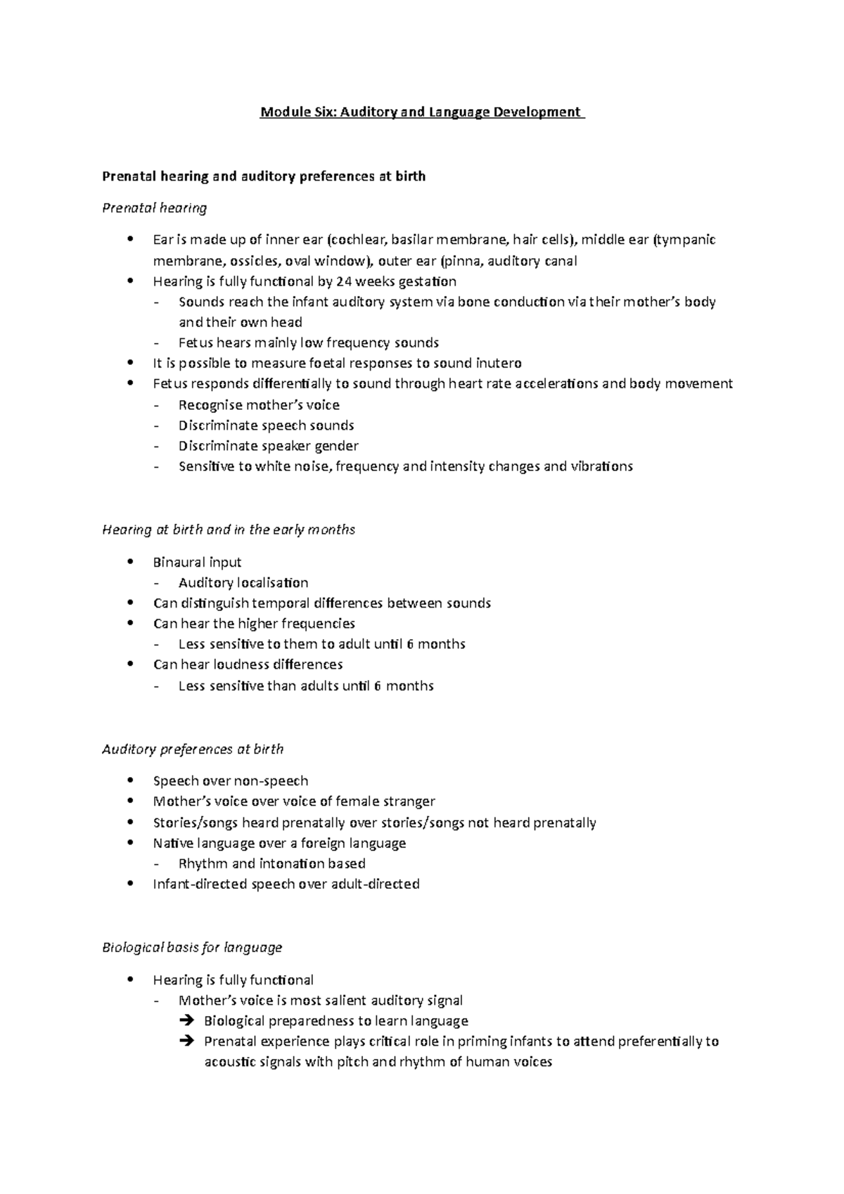 Module Six lecture notes and activities - Module Six: Auditory and ...