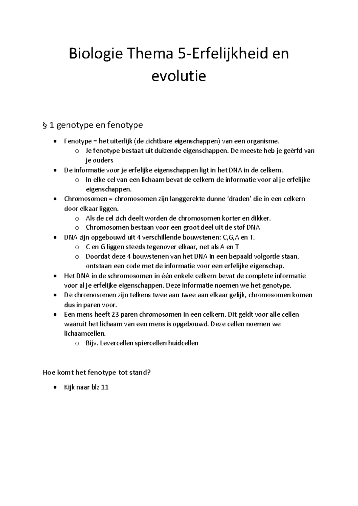 Biologie thema 5 samenvatting - Biologie Thema 5 - Erfelijkheid en ...