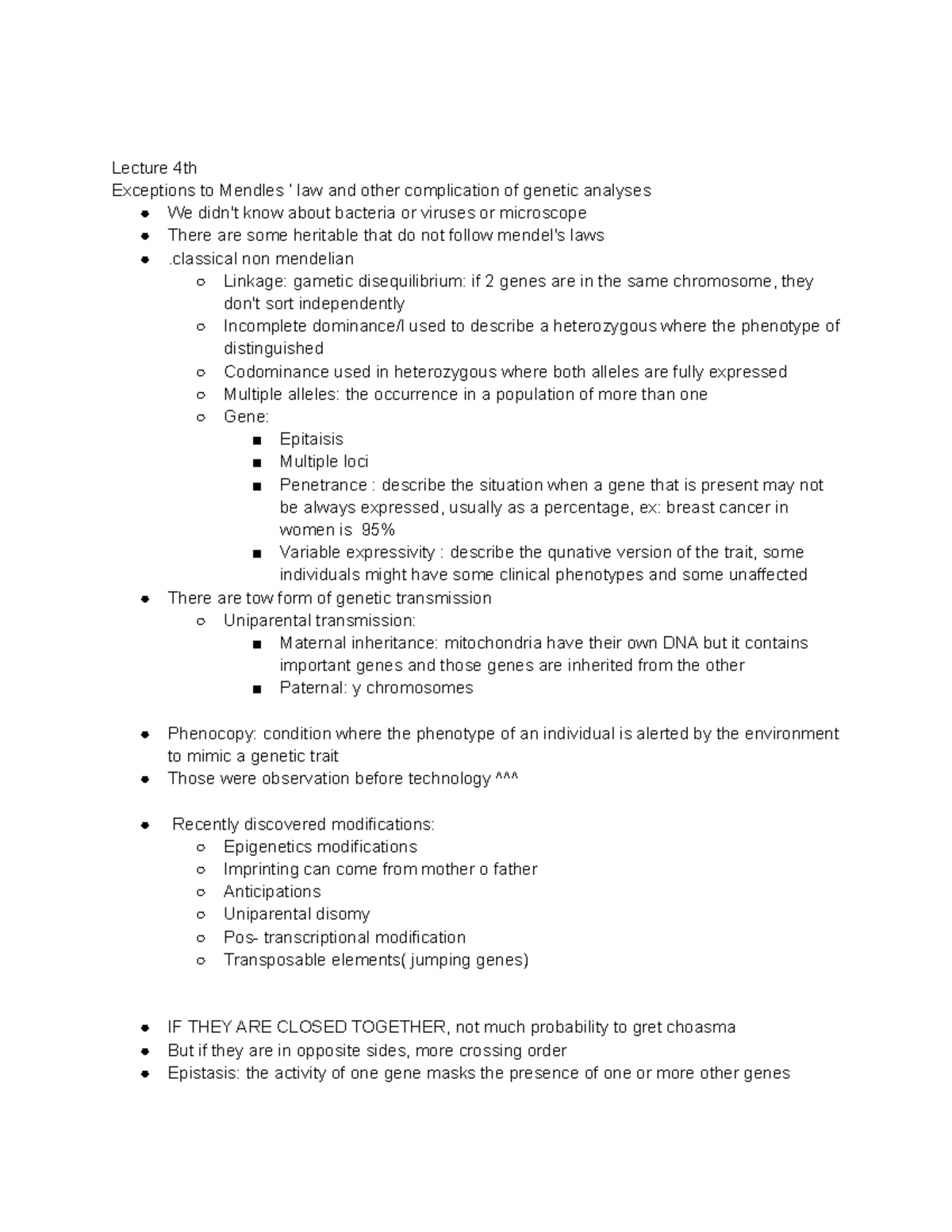 Genetics lecture 4th - class discussion notes - Lecture 4th Exceptions ...