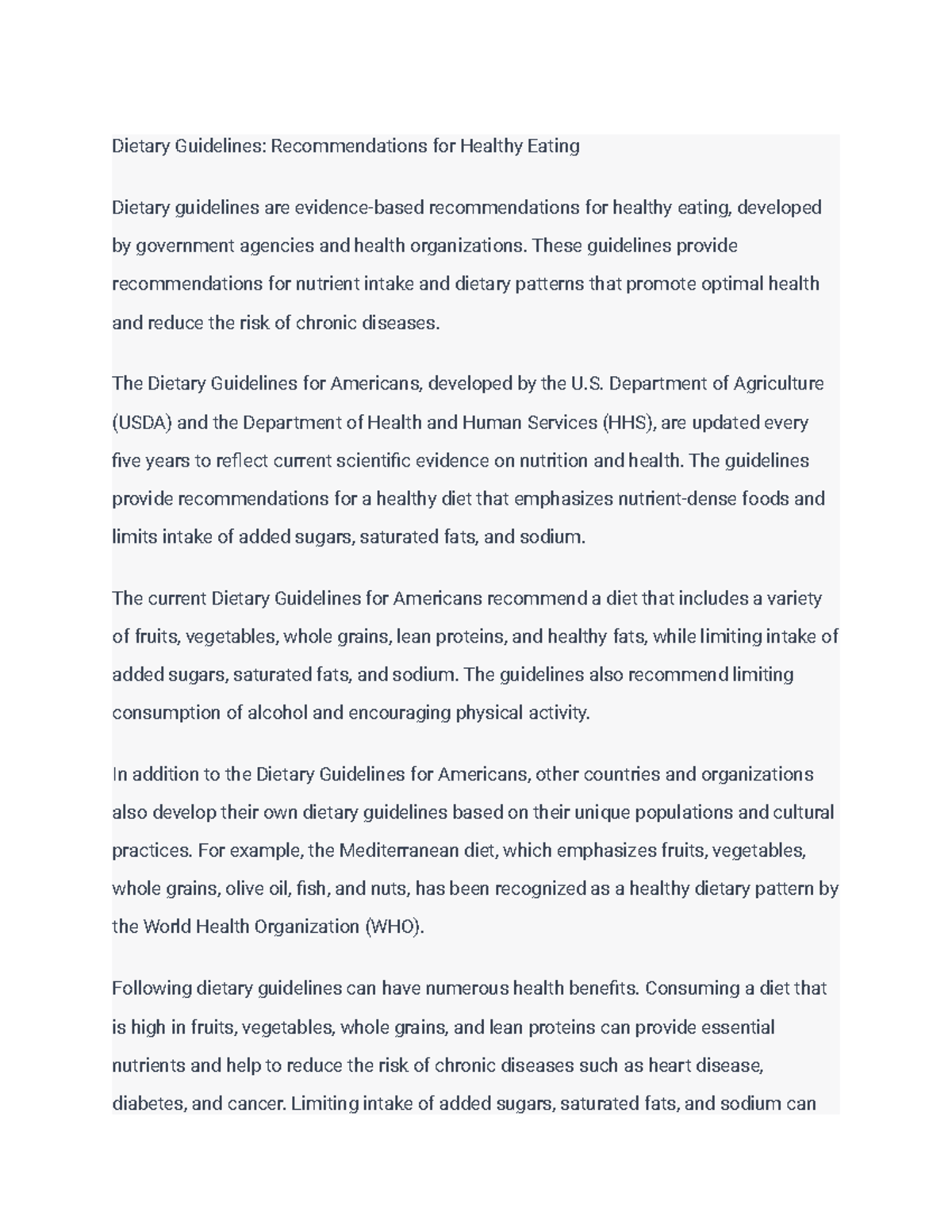 Intro to Nutrition - Dietary Guidelines: Recommendations for Healthy ...